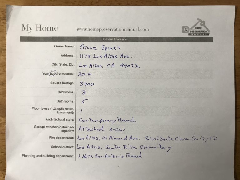 My Home Information – Home Preservation Manual